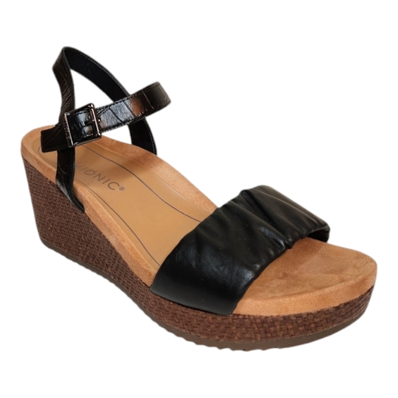 Vionic | Shoes | Vionic Aileen Croco Crinkle Black Leather Wedge Heel ...